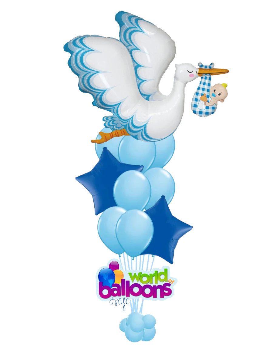 Baby Boy Stork Balloon Bouquet – WorldBalloonsNYC